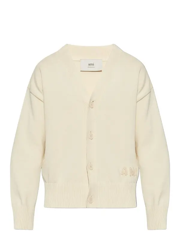 Ami Cardigan With Embroidered Logo - Cream