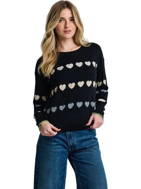 Lisa Todd Heart Stripe Cotton-cashmere Sweater - Black
