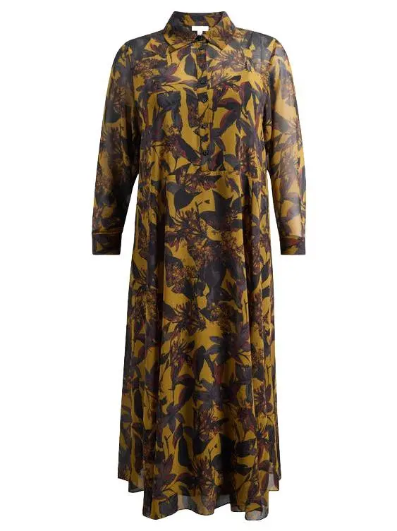 Nordstrom Floral Long Sleeve Maxi Shirt Dress - Black Multi Quynh Bloom