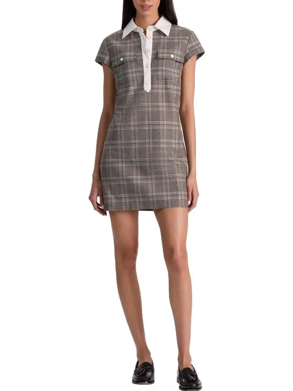 Alice + Olivia Plaid Mini Dress With Contrast Collar - Dark Chocolate/off White