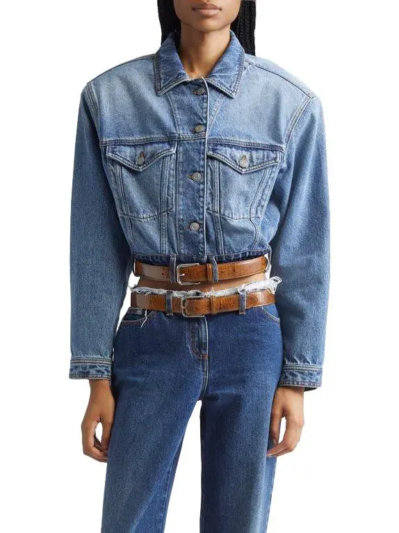 JULIE KEGELS Belted Denim Button-up Shirt - Light Blue