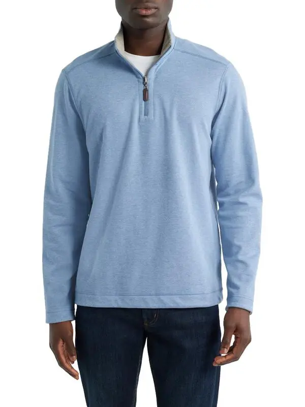 Johnston & Murphy Icon Reversible Quarter Zip Pullover - Light Blue/taupe