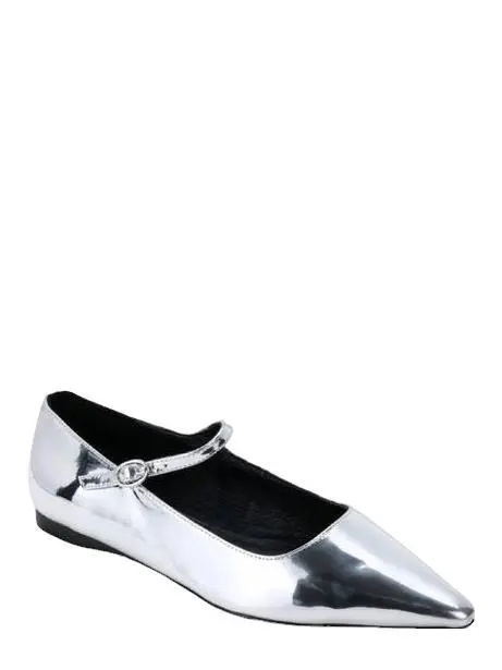 Yosi Samra Camille Pointed Toe Mary Jane Flat - Silver