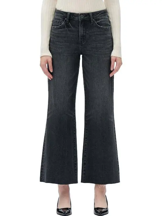 BAYEAS Raw Hem Mid Rise Wide Leg Jeans - Dark Grey