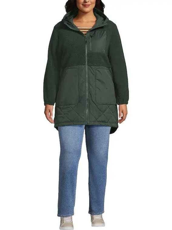 LANDS' END High Pile Quilted Mixed Media Parka - Evening Forest