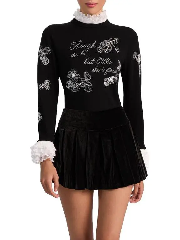 Alice + Olivia Carolann Embroidered Wool Sweater - Black/white
