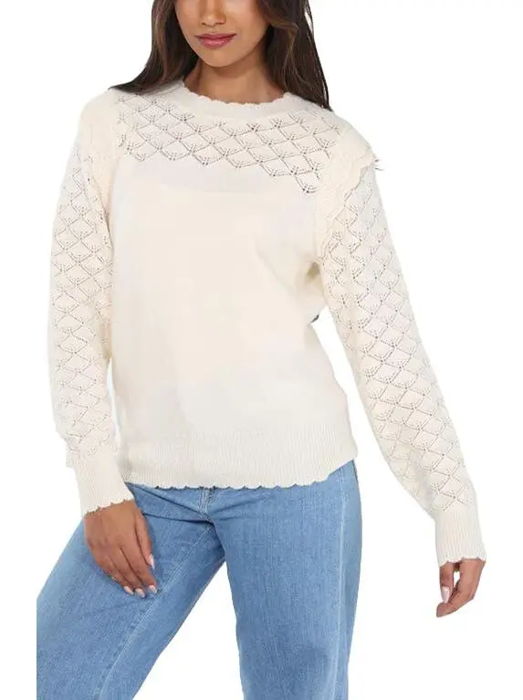 RAIN AND ROSE Pointelle Wool Sweater - Ivory