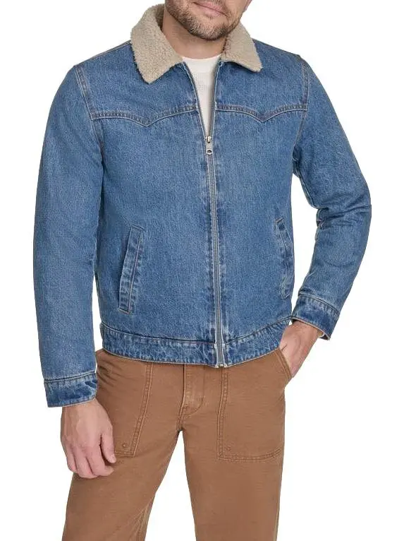 LEVI'S Western Denim Jacket With Removable Faux Shearling Collar - Medium Wash Denim