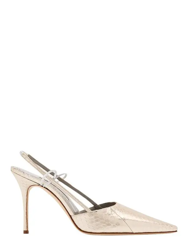 Manolo Blahnik Touki Metallic Snakeskin Slingback Pumps - Silver
