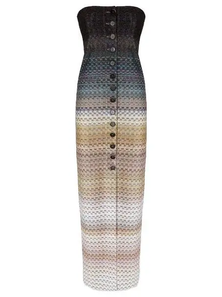 Missoni Long Strapless Viscose Dress With Lamé Threads - Blue