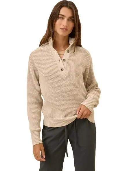 PACT Luxe Knit Henley Sweater - Flax Heather