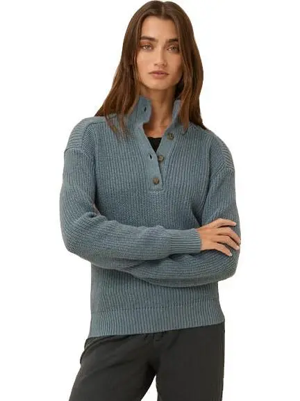 PACT Luxe Knit Henley Sweater - River Rock Heather