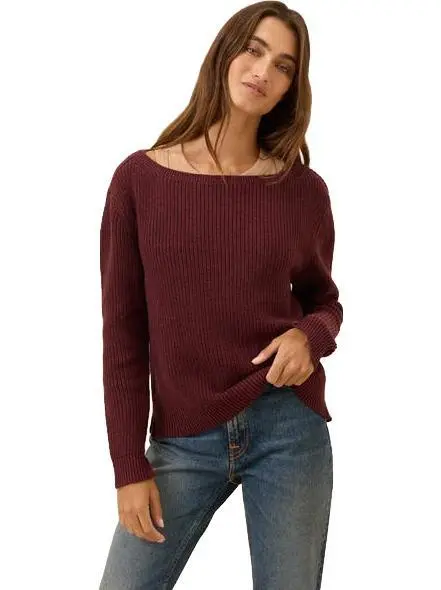 PACT Luxe Knit Boatneck Sweater - Ruby Heather