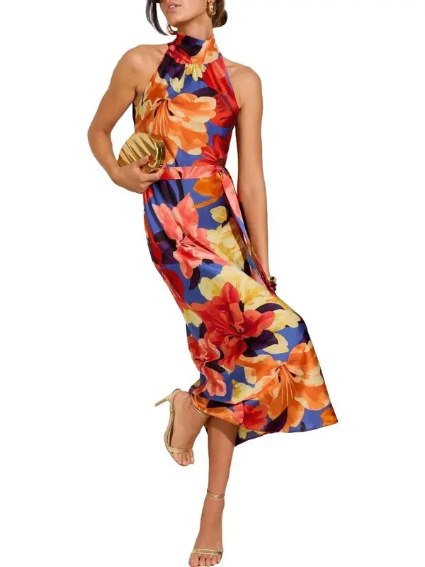 FRIENDS LIKE THESE Printed Satin Midi Dress - Blue