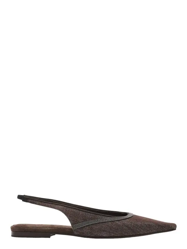 Brunello Cucinelli Denim Slingback Ballerina Flats - Dkbrwn