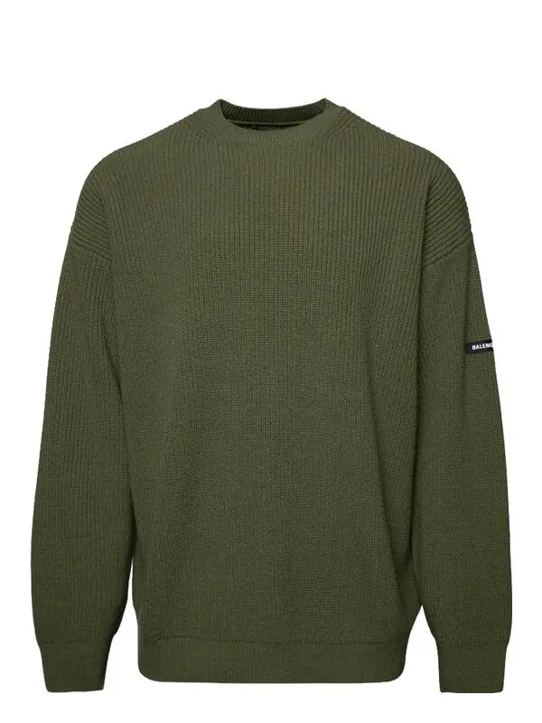 Balenciaga Loose Fit Wool Crewneck Sweater - Khaki