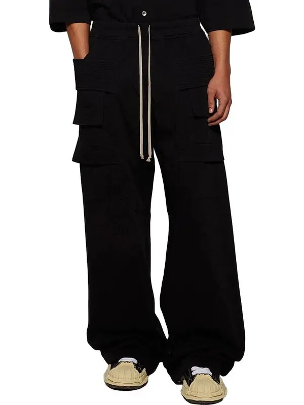 Rick Owens Cretch Wide Cargo Drawstring Pants - Black