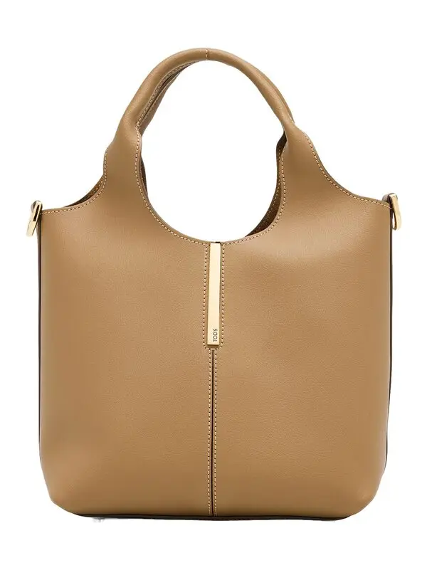 TOD'S Stitched Leather Shopper Tote Bag - Lenticchia Sepia