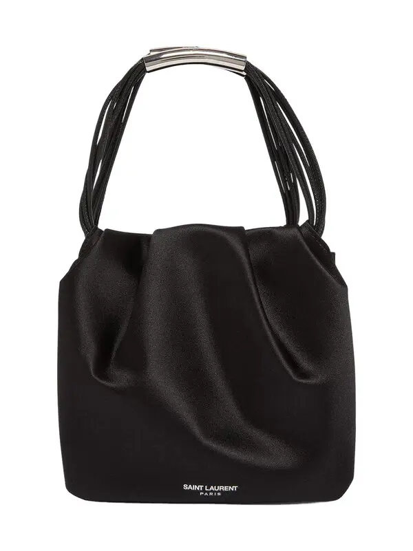 Saint Laurent Pochon Top-handle Bag In Satin Silk - Nero
