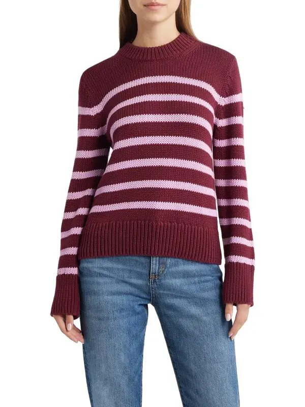 Rails Alise Stripe Crewneck Cotton Sweater - Mulberry Stripe
