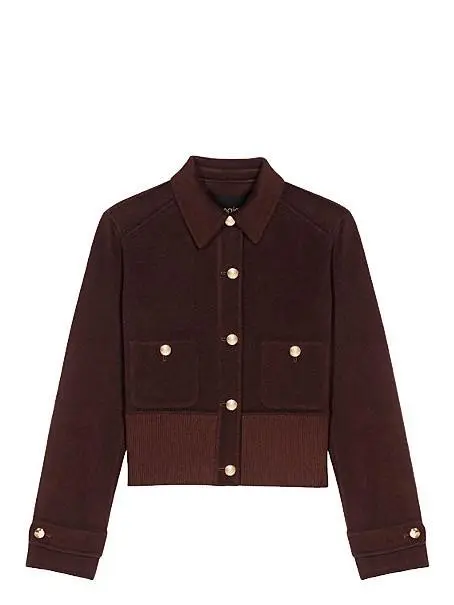 Maje Short Wool-blend Coat With Removable Collar - Dark Brown