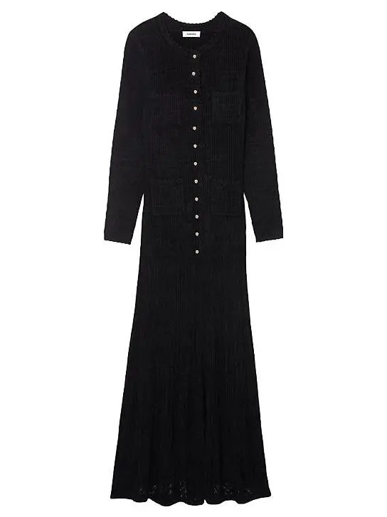 Sandro Round-neck Button-down Maxi Dress - Black
