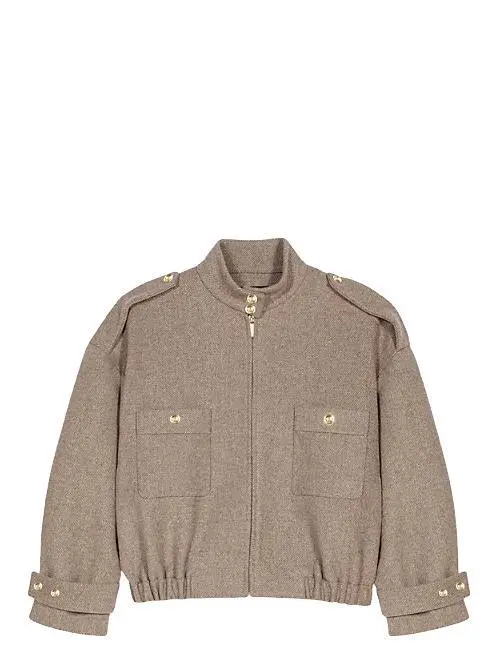 Maje High-collar Wool-blend Coat - Beige
