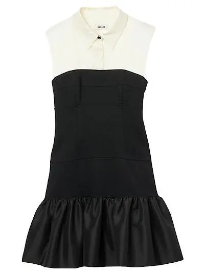 Sandro Woven Mini Dress - Ecru / Black