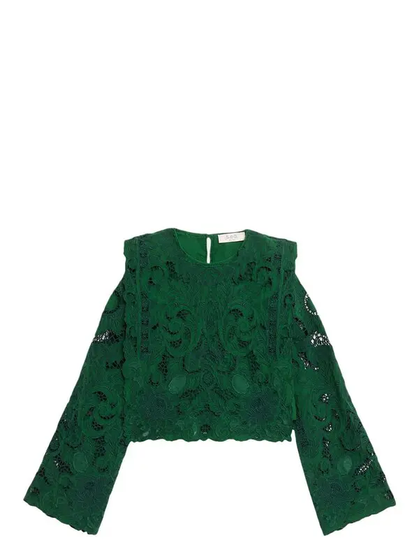 Sea Ceci Embroidered Long-sleeve Top - Green