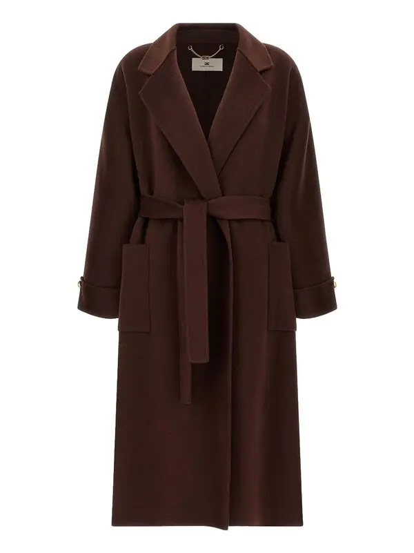 Elisabetta Franchi Wool Blend Cloth Dressing Gown Coat - Brown