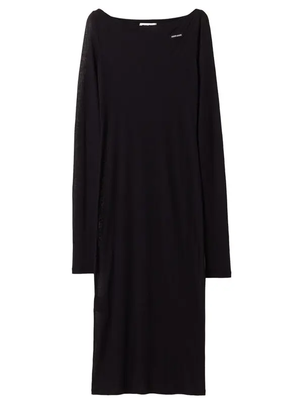 Miu Miu Long Ribbed Knit Jersey Dress - Black