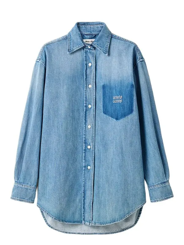 Miu Miu Washed Denim Shirt - Light Blue