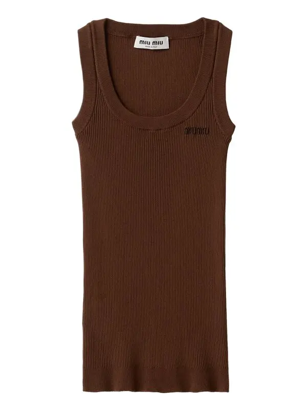 Miu Miu Cotton Knit Tank Top - Cocoa Brown