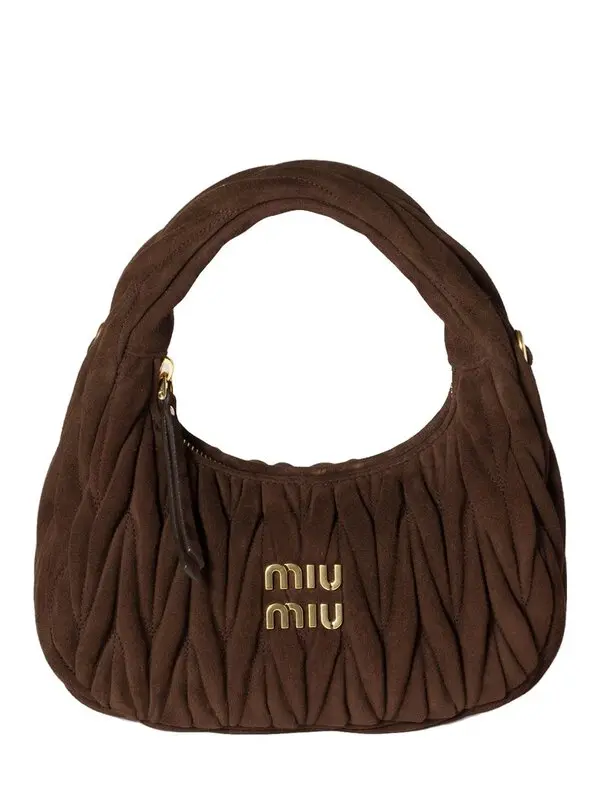 Miu Miu Wander Matelassé Suede Bag - Dark Brown