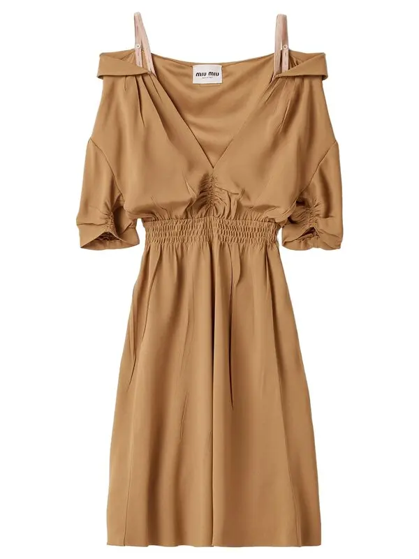 Miu Miu Sablé Fit And Flare Dress - Camel Brown