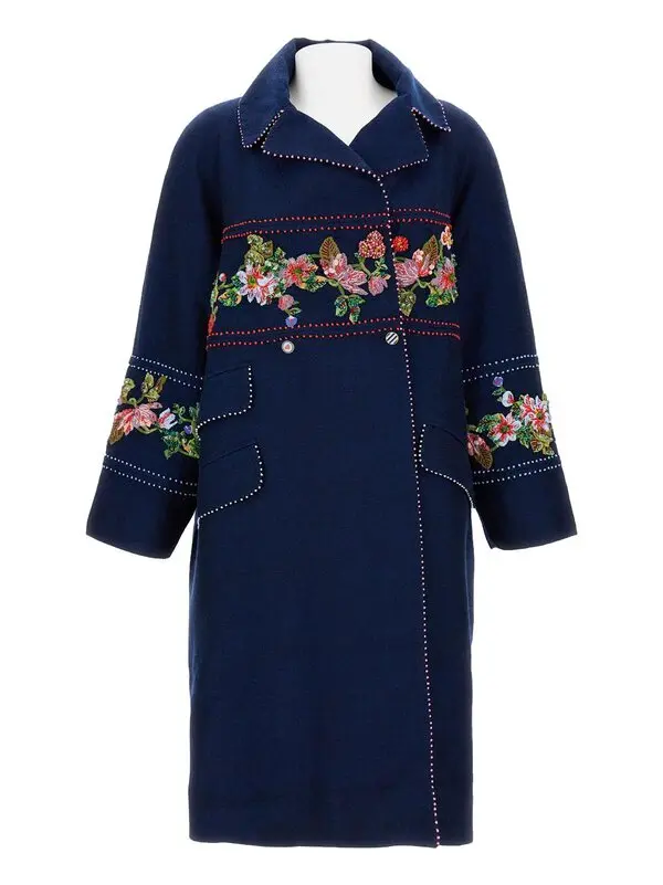 Pero Long Double-breasted Wool Coat - Blue