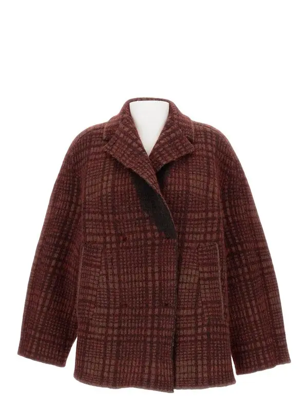 BOBOUTIC Double-breasted Checkered Blazer - Red