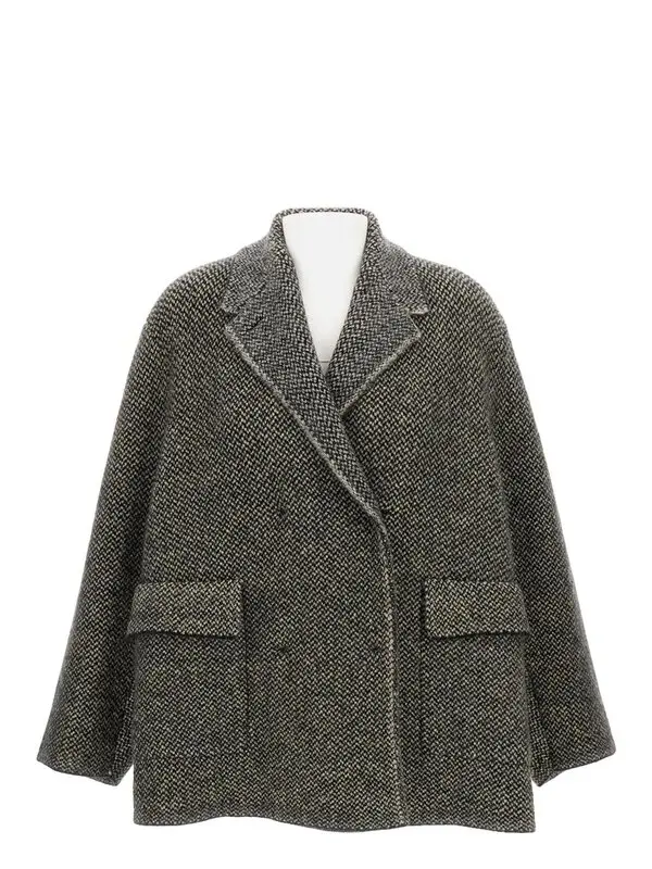 BOBOUTIC Double-breasted Herringbone Blazer - Black