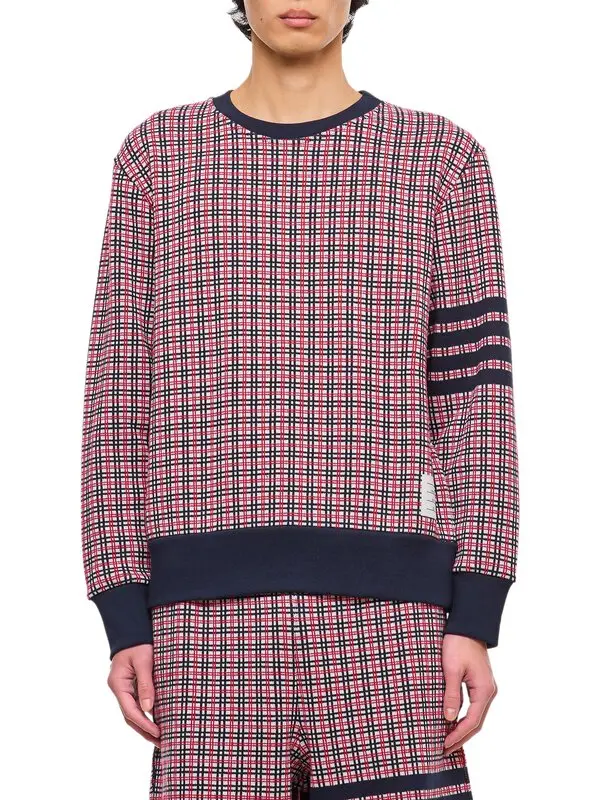 Thom Browne Cotton Crewneck Sweatshirt With 4-bar Stripes - Multicolor