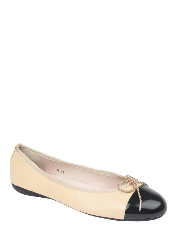 PAUL MAYER Cap Toe Ballet Flat - Beige/black Patent