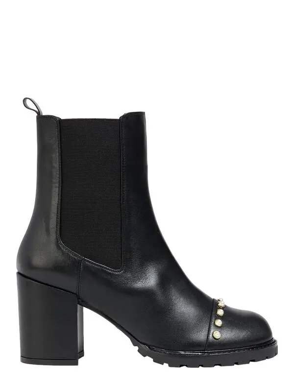 STUART WEITZMAN Leather Chelsea Boots With Pearl Embellishments - Black