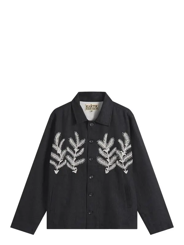 KARTIK RESEARCH Block Print Boxy Jacket - Charcoal/ecru