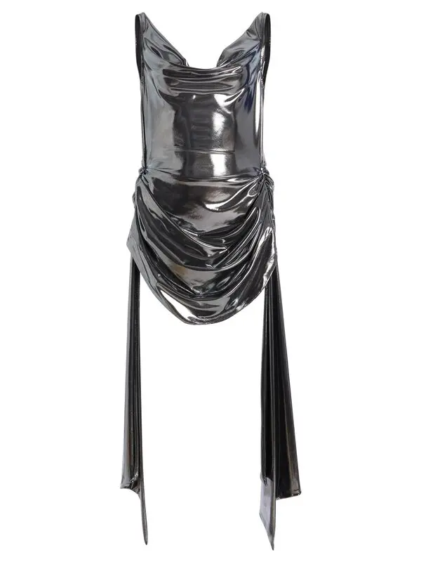 LAQUAN SMITH Draped Metallic Mini Dress - Silver