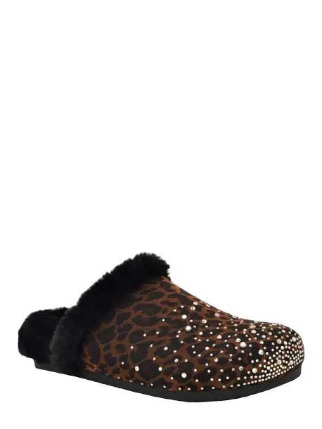 Guess Gascona Rhinestone & Faux Fur Clog - Dark Brown