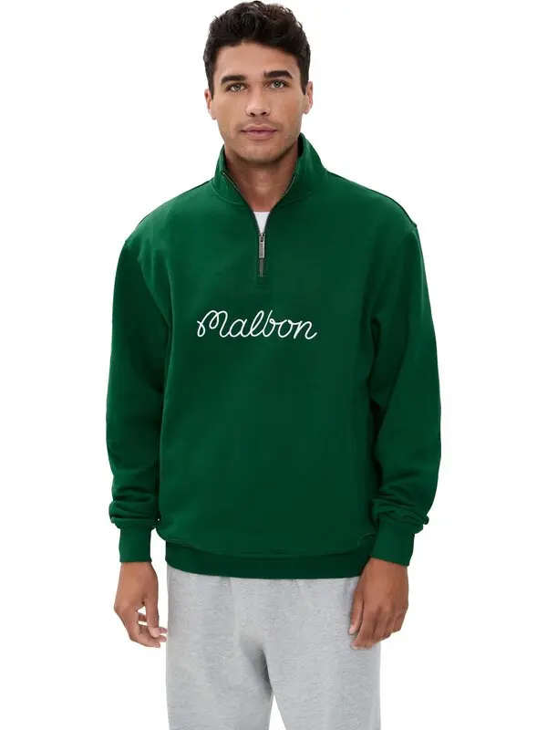 MALBON Collegiate Quarter-zip Sweatshirt - Forest