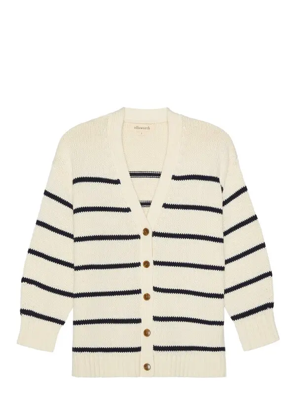 ELLSWORTH + IVEY Elizabeth Knit Striped Cardigan - Ivory/blue