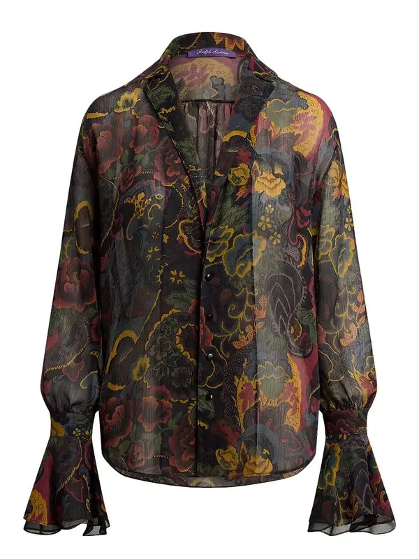Ralph Lauren Jolie Ruffle Crinkle Chiffon Blouse - Multi
