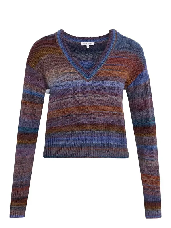 Veronica Beard Diora Striped V-neck Sweater - Ocean Mult