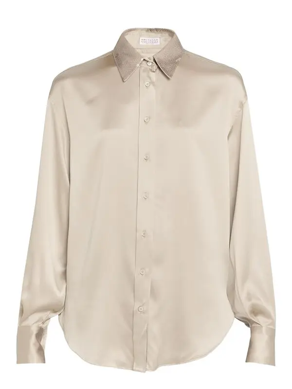 Brunello Cucinelli Silk Satin Button-down Shirt - Silver Beige
