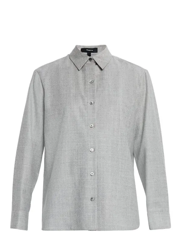 Theory Classic Cotton Flannel Button-front Shirt - Nw Lt Hthr